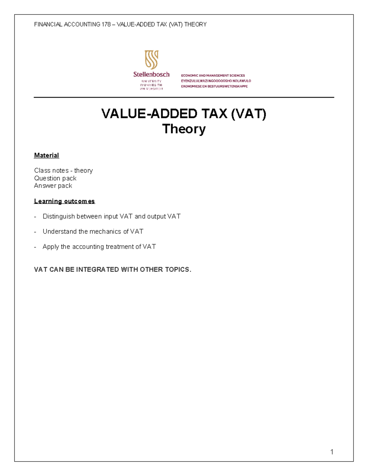 Financial accounting to boost your knowledge in vat. Practice material ...