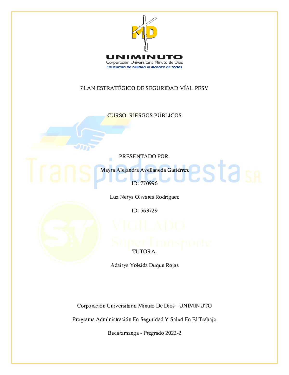 Actividad 4 PESV - pesv - PLAN ESTRATÉGICO DE SEGURIDAD VÍAL PESV CURSO ...