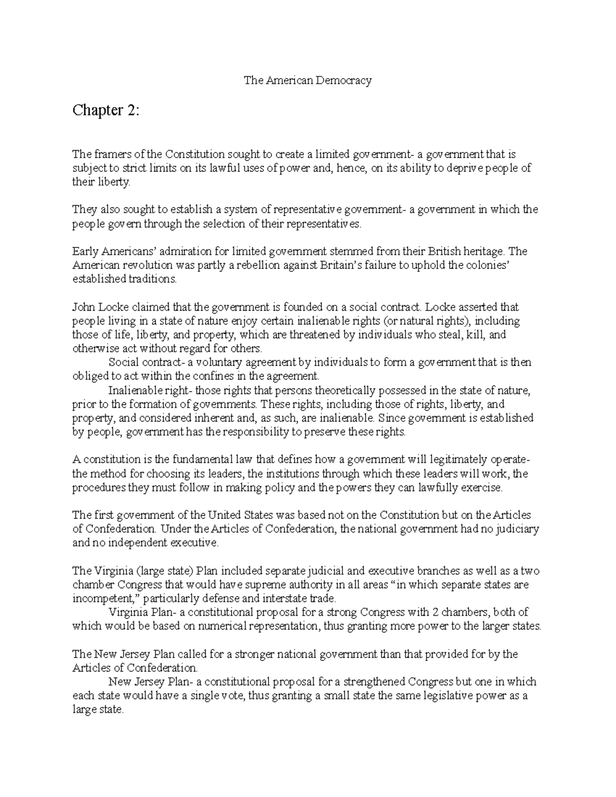 The American Democracy - The American Democracy Chapter 2: The framers ...