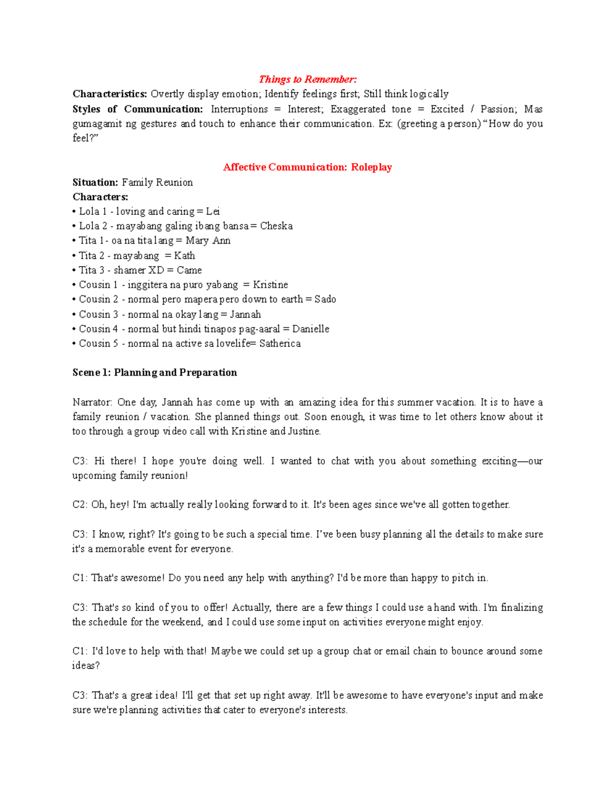 Affective Script - Things to Remember: Characteristics: Overtly display ...