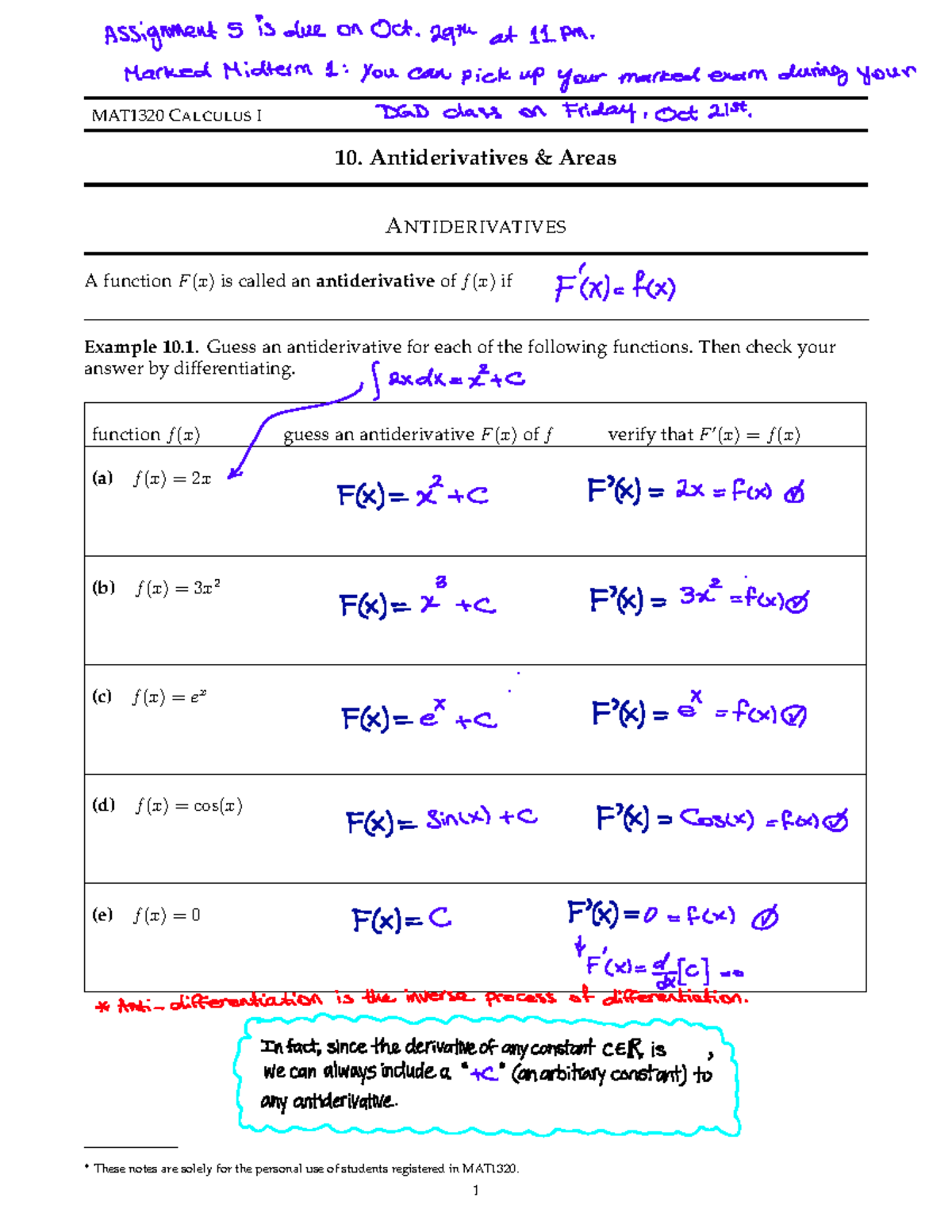 1320 G 202209 notes 10 filled - MAT1320 CALCULUS I 10. Antiderivatives ...