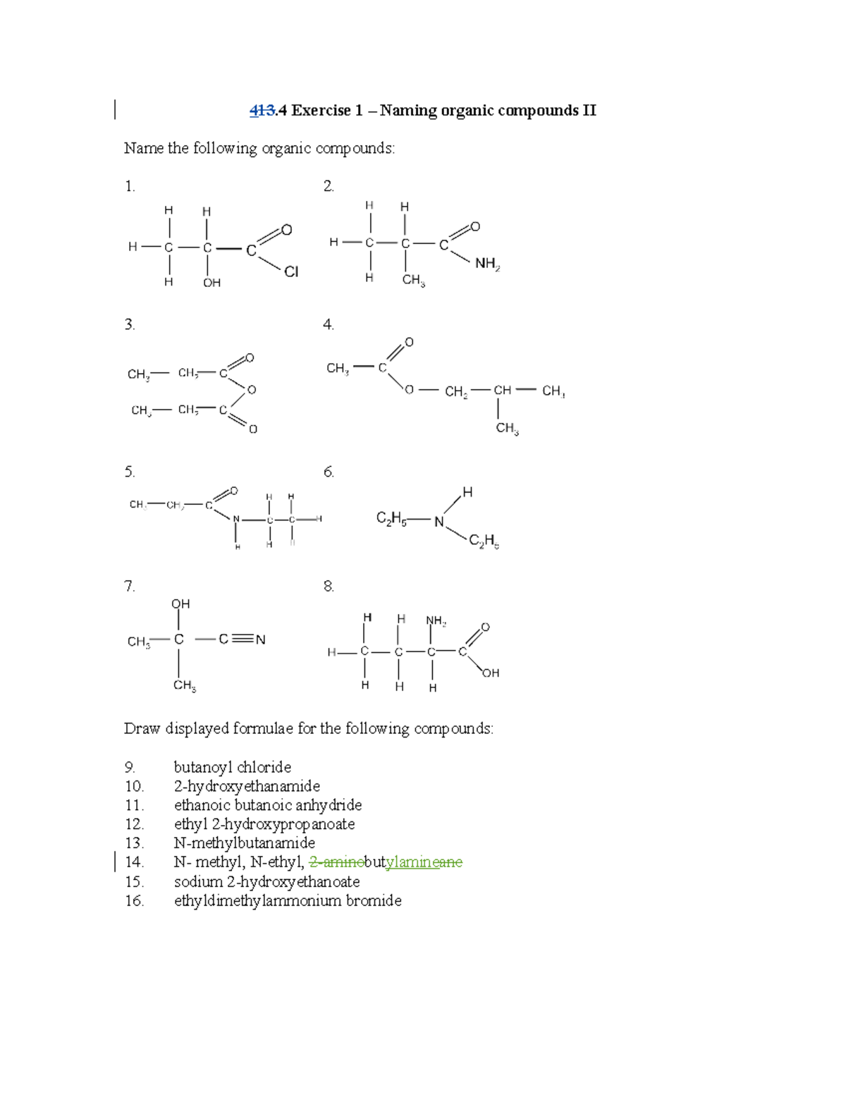 organic compounds - 413 .4 Exercise 1 – Naming organic compounds II ...