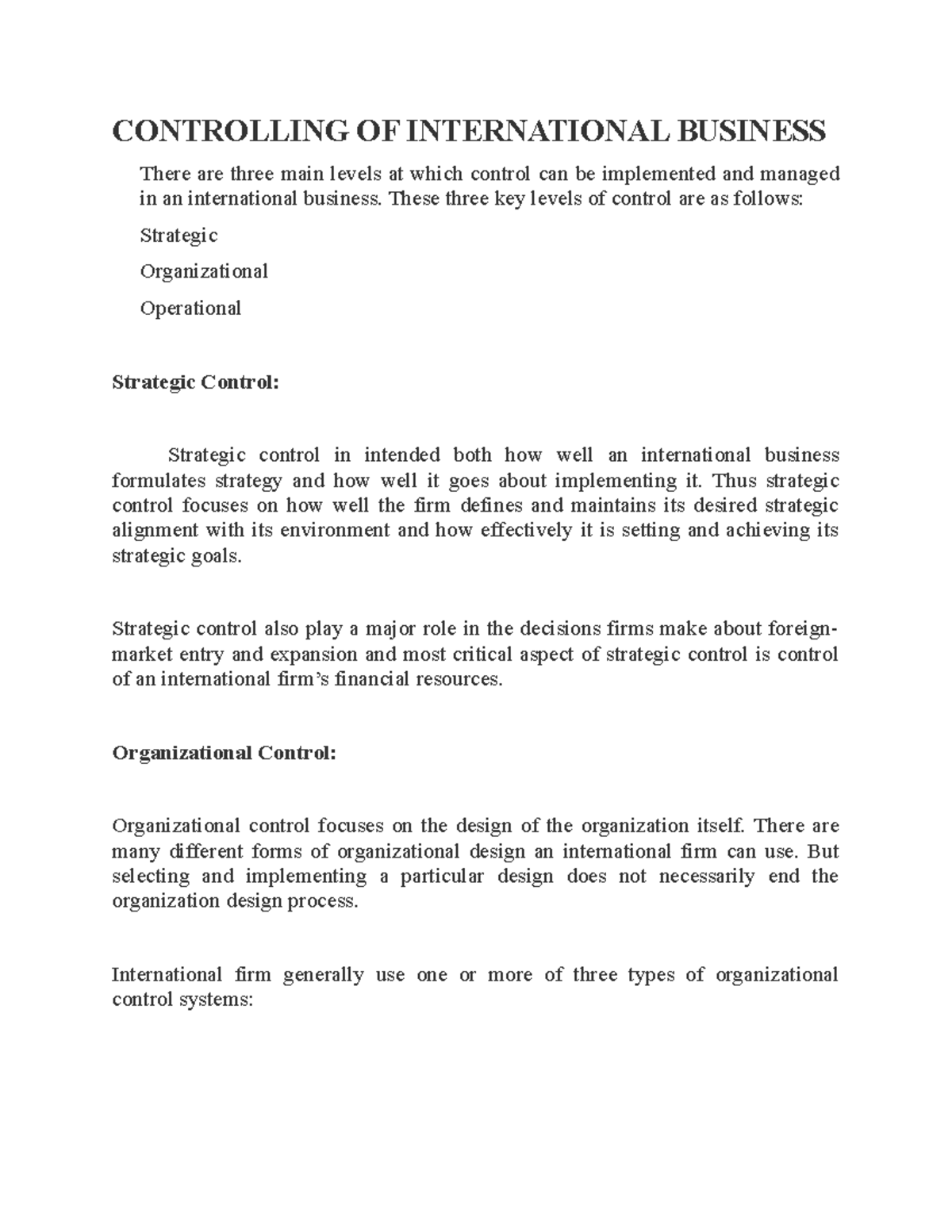 Controlling OF International Business - CONTROLLING OF INTERNATIONAL ...