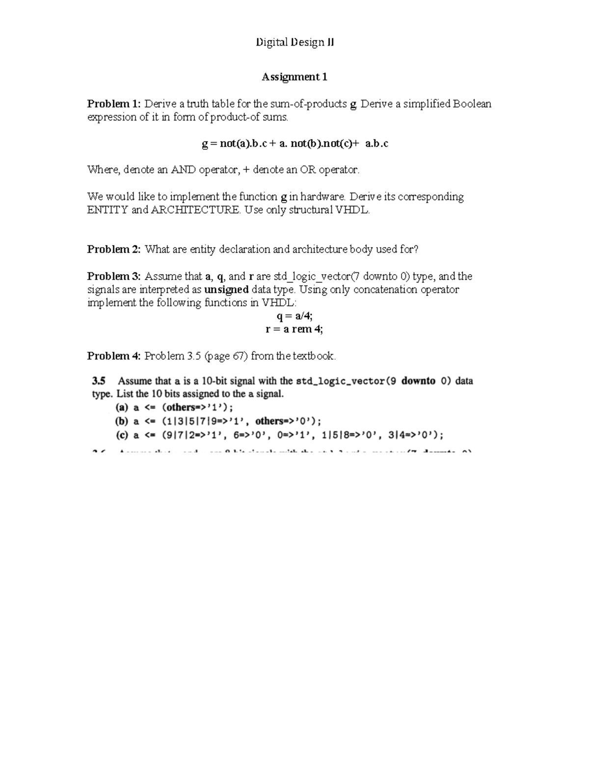 Digital Design II Assignment 1 - Truth Tables & VHDL Implementation - Digital Design II ...