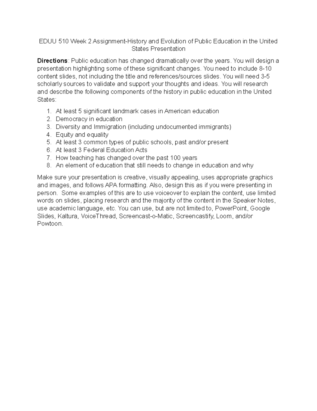 EDUU 510 Week 2 Assignment - EDUU 510 Week 2 Assignment-History and ...