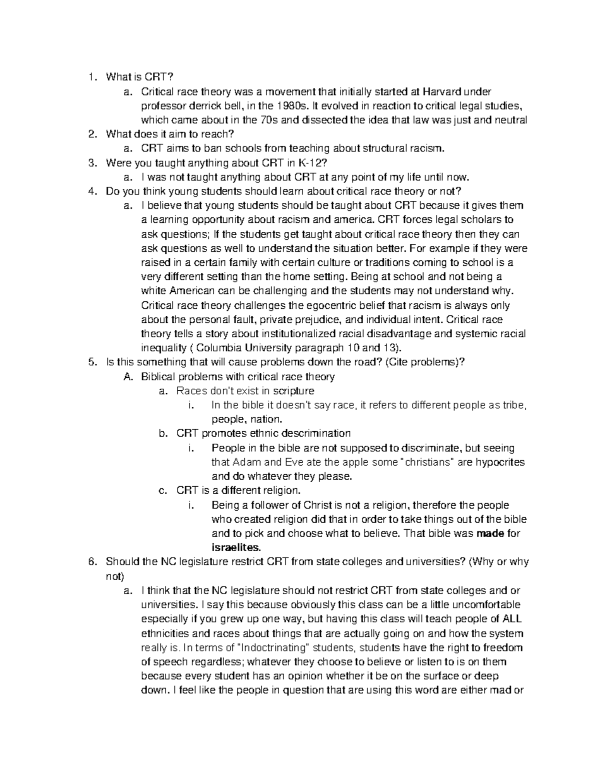 9-28 Discussion copy - What is CRT? a. Critical race theory was a ...
