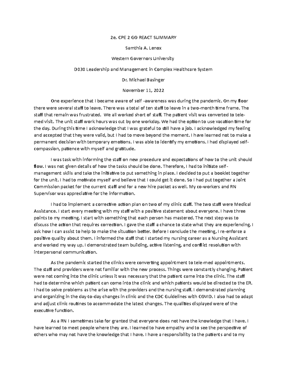 CPE 2 GO React Summary - 2e. CPE 2 GO REACT SUMMARY Samthia A. Lenox ...