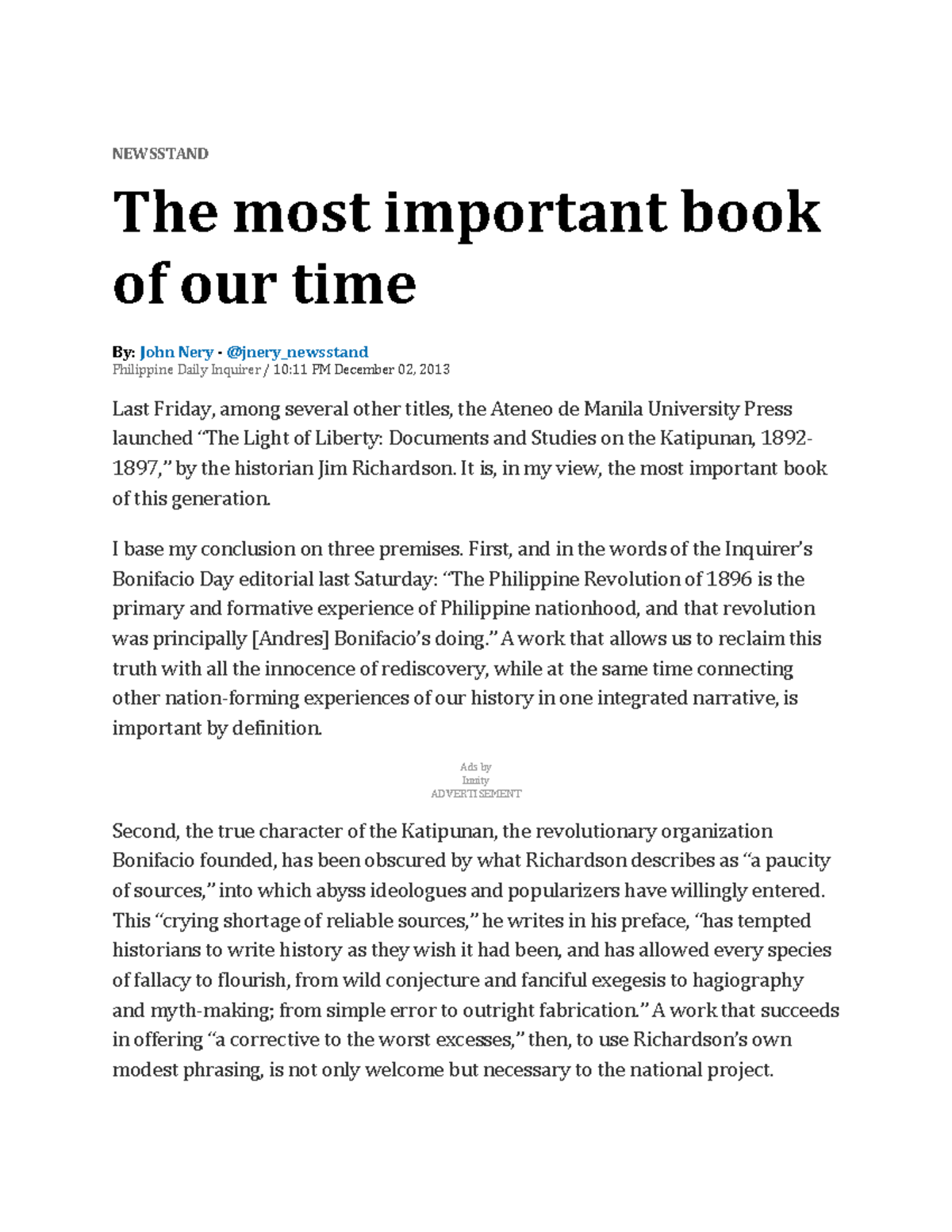 Jim Richardson on the Kartilya - NEWSSTAND The most important book of ...