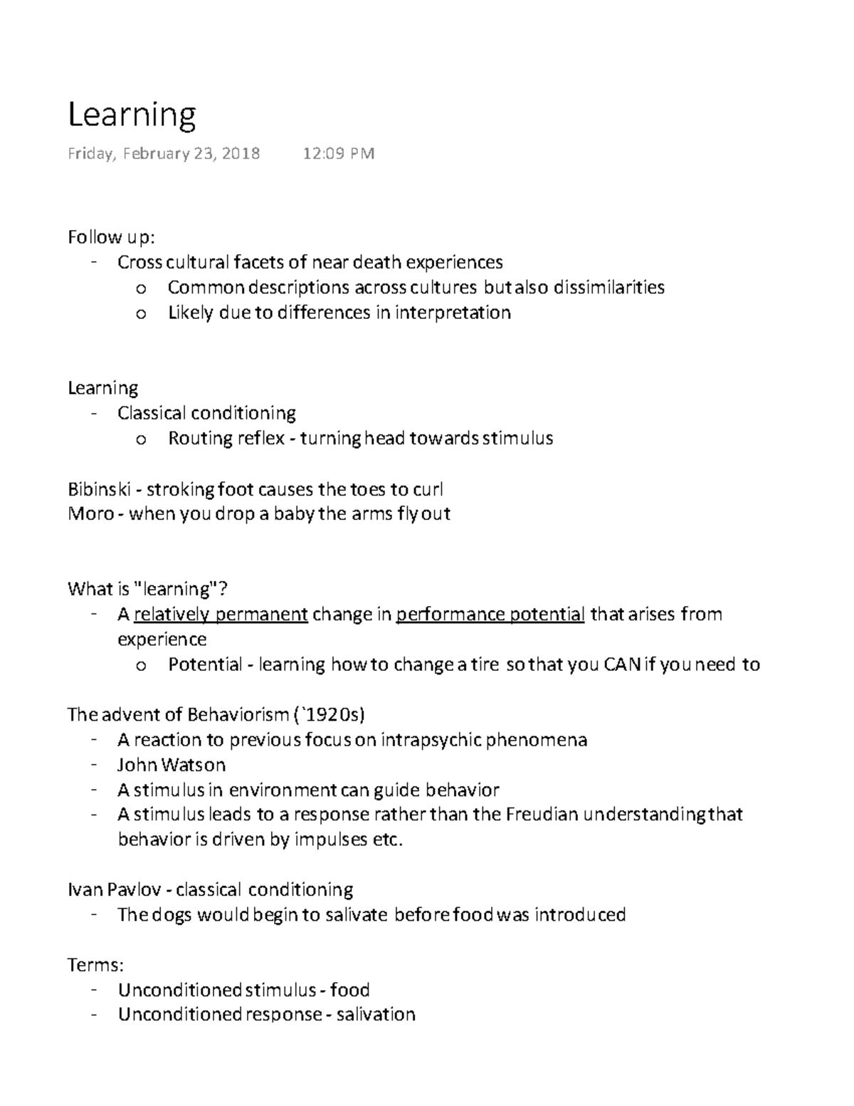 Learning - Lecture notes 18 - Learning Friday, February 23, 2018 12:09 ...