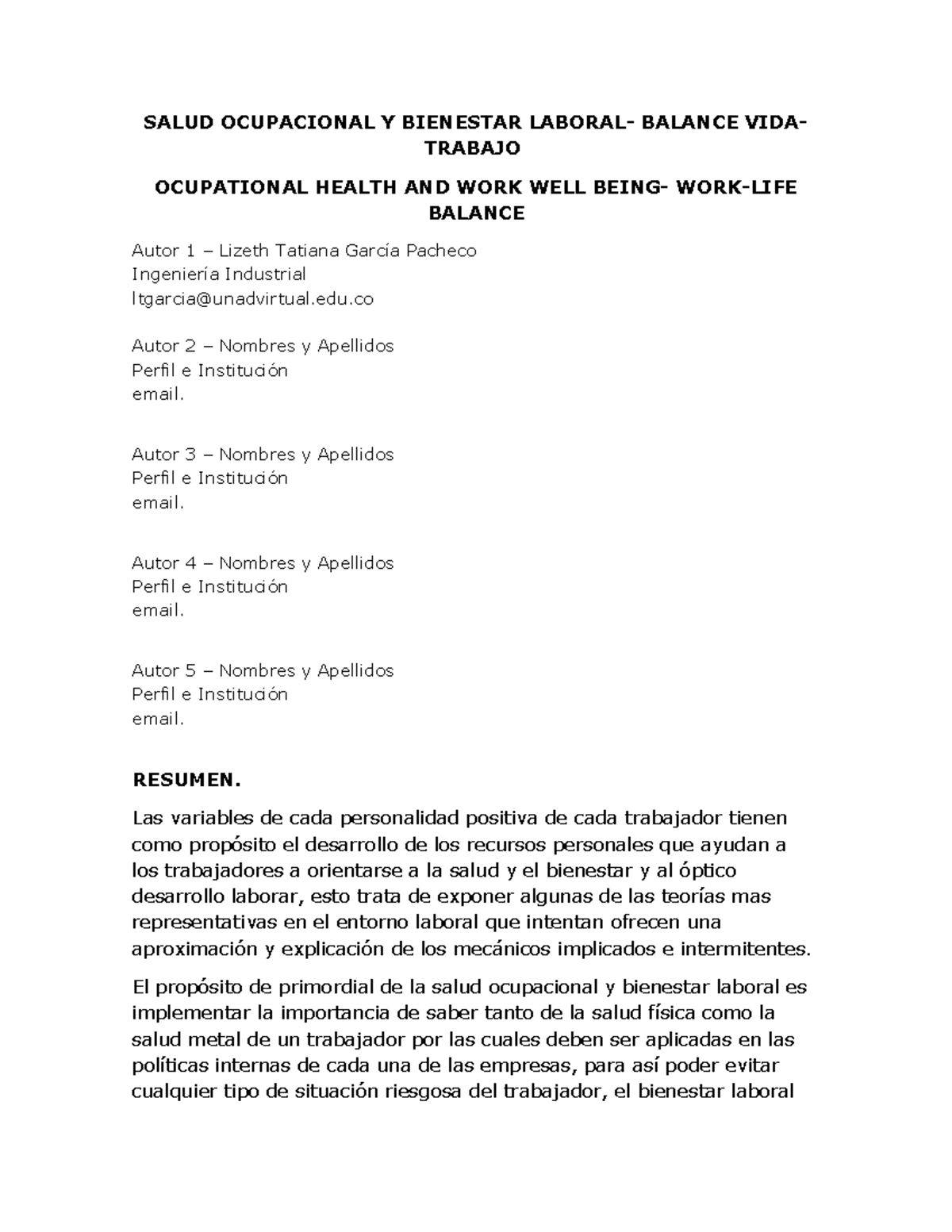 Plantilla Entrega Working paper Fase 4 - SALUD OCUPACIONAL Y BIENESTAR ...
