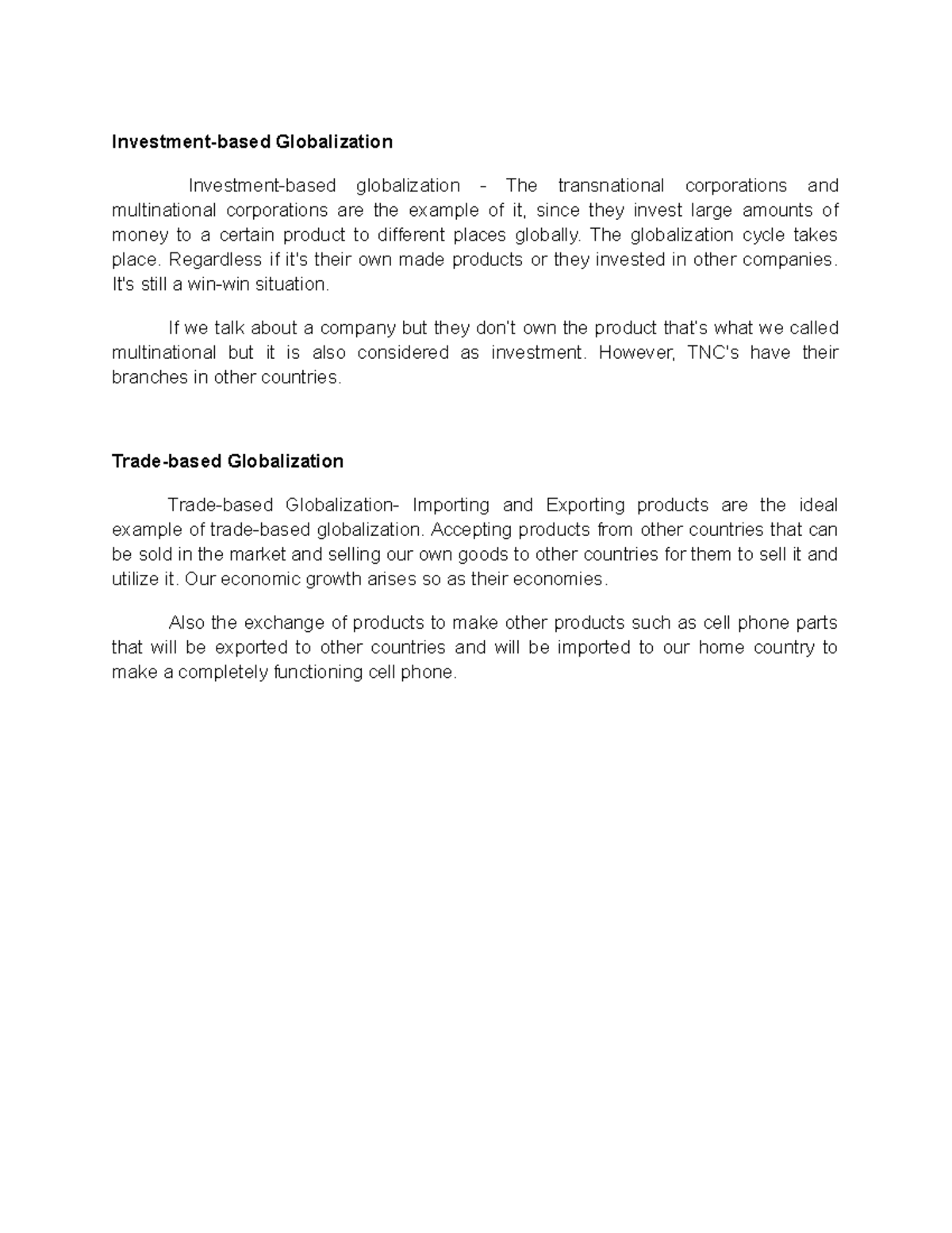 Globalization 2 - READING IN PHIL HISTORY Q AND A - Investment-based ...