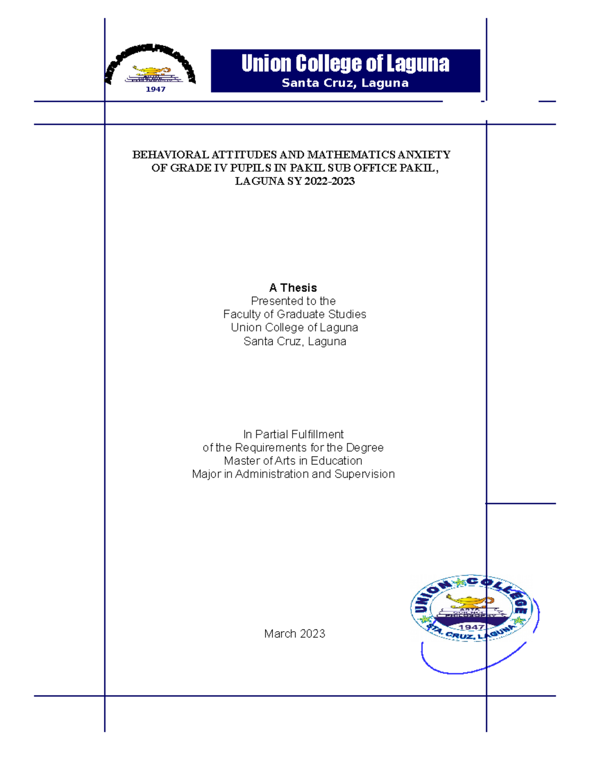 Rowena Thesis - for masteral course - 1947 Santa Cruz, Laguna ...