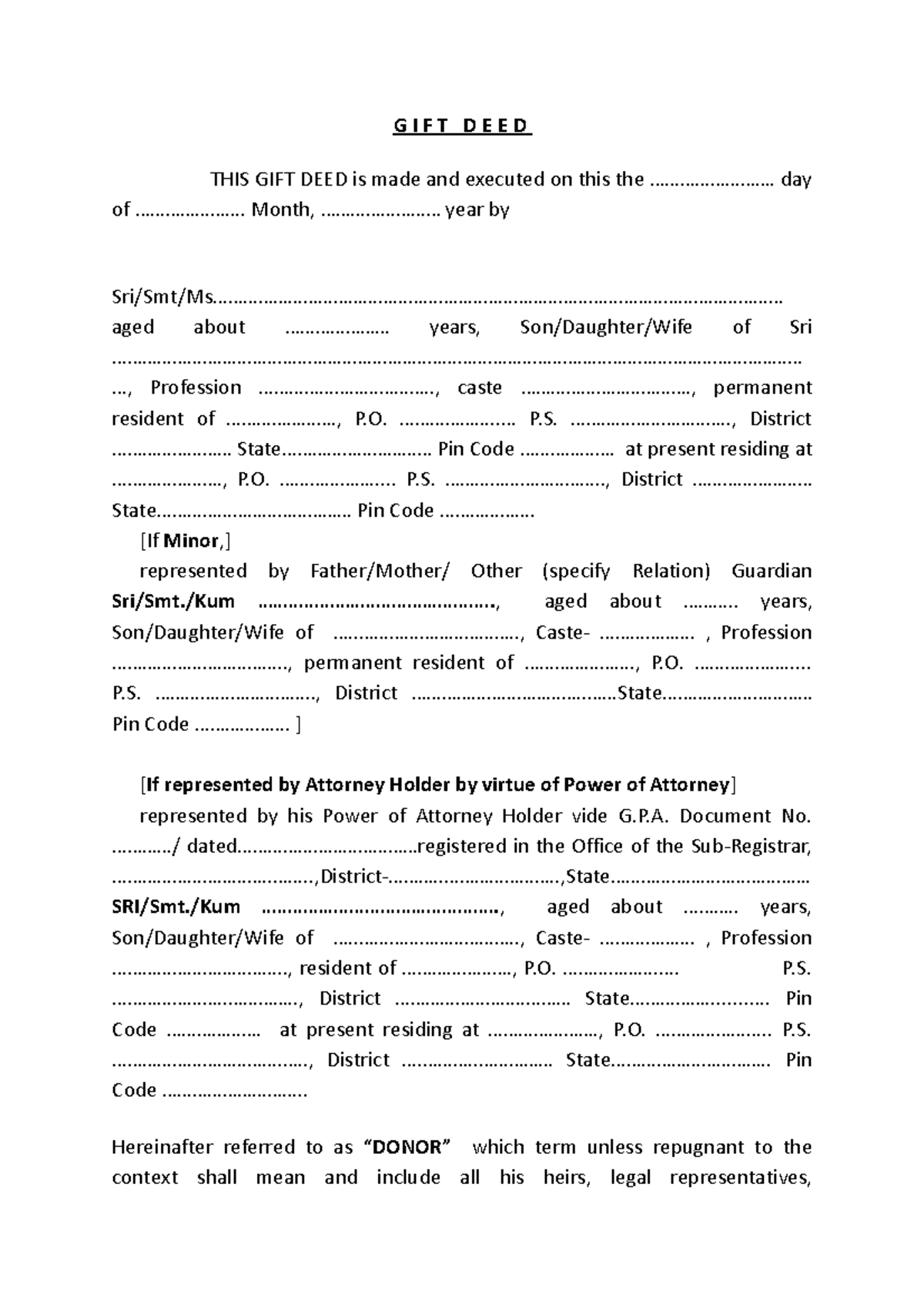 Gift Flat - kjnbvgcfxzzxcghj - G I F T D E E D THIS GIFT DEED is made and executed on this the ...