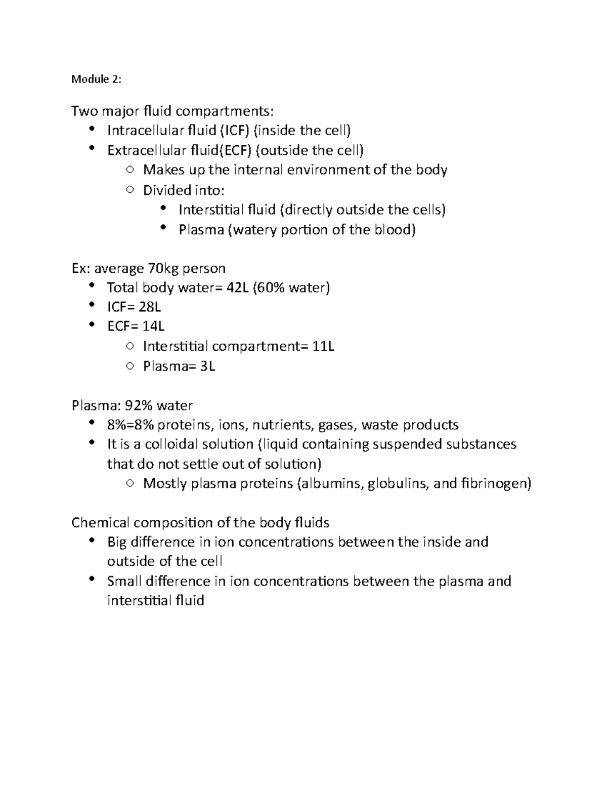 Module 2: Fluids - Module 2: Two major fluid compartments ...