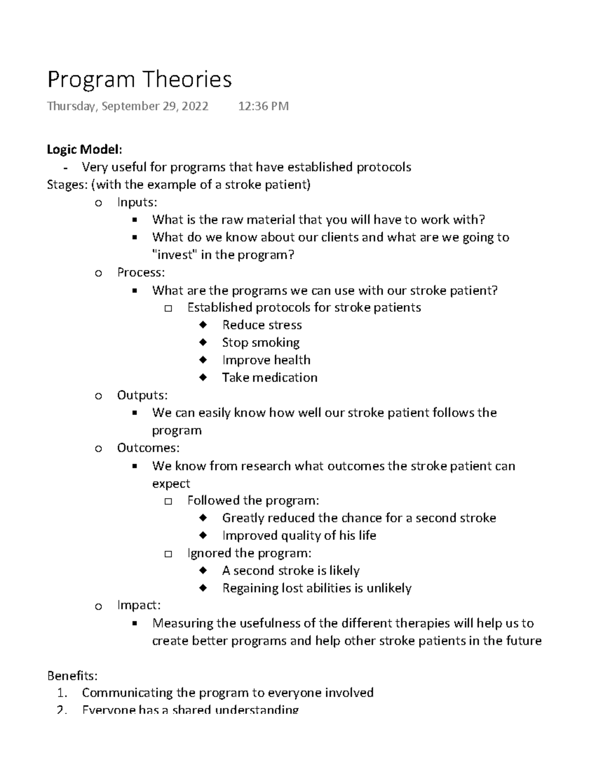 Program Theories Ch 4 - Logic Model: Very useful for programs that have established protocols ...