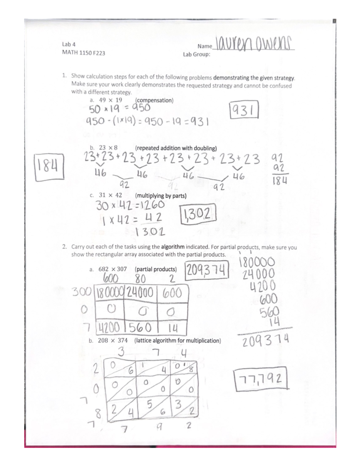 Lab Group - lab on multiplication - MATH 1150 - Studocu
