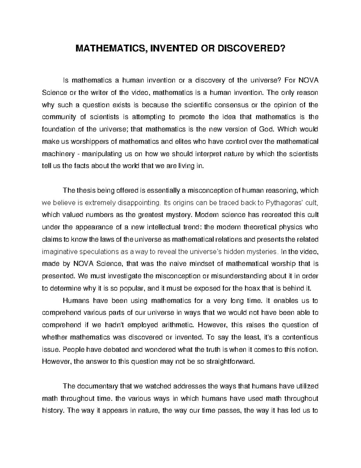 Mathematics Invented OR Discovered MATHEMATICS INVENTED OR