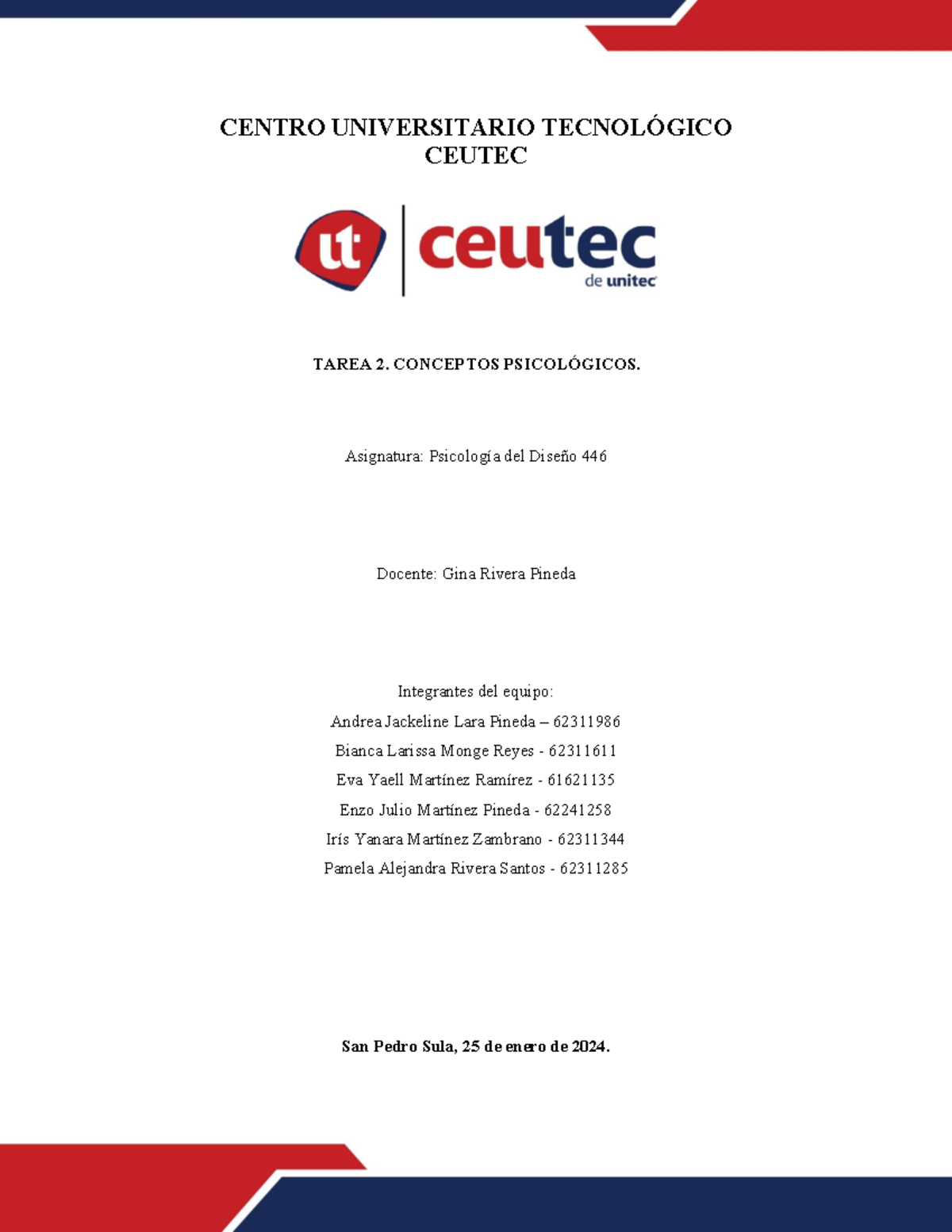 Tarea 2 Conceptos Psicológicos - CENTRO UNIVERSITARIO TECNOLÓGICO CEUTEC TAREA 2. CONCEPTOS ...