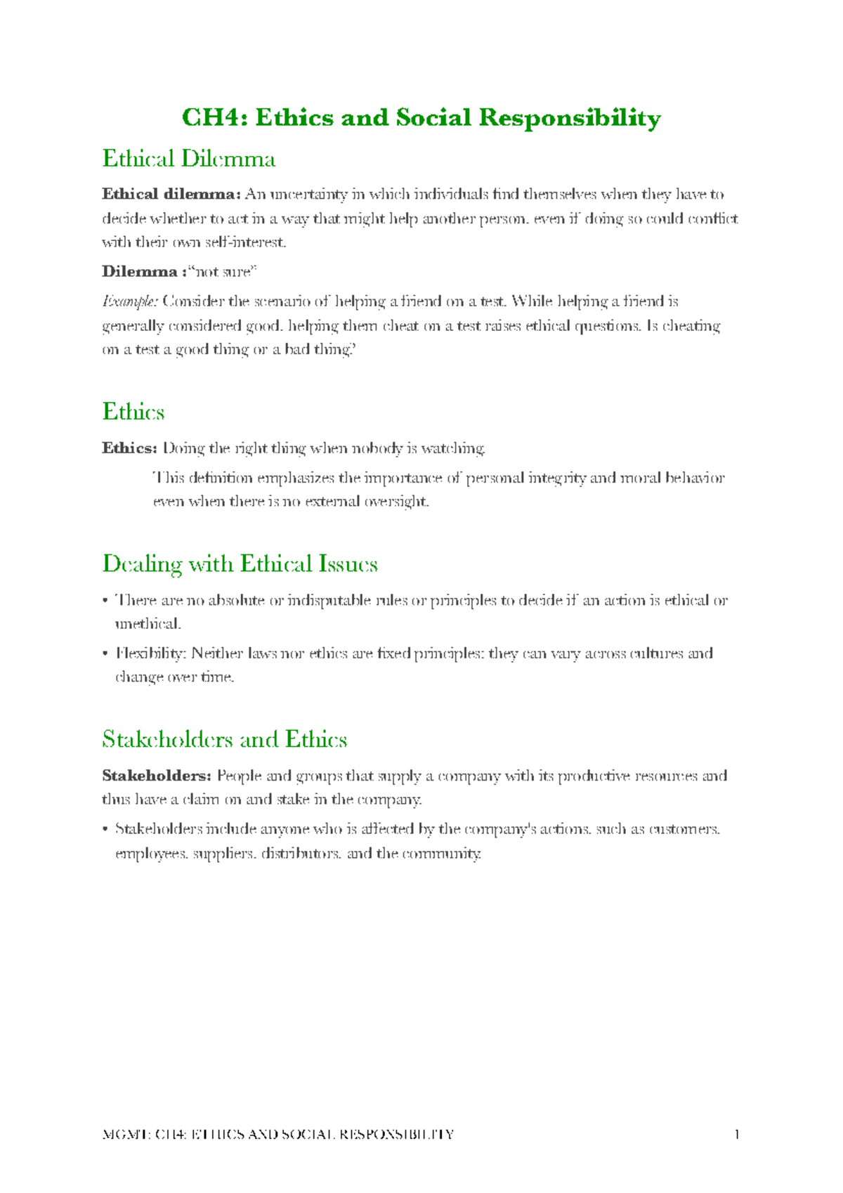 CH4: Ethics and Social Responsibility - Dilemma :“not sure” Example ...
