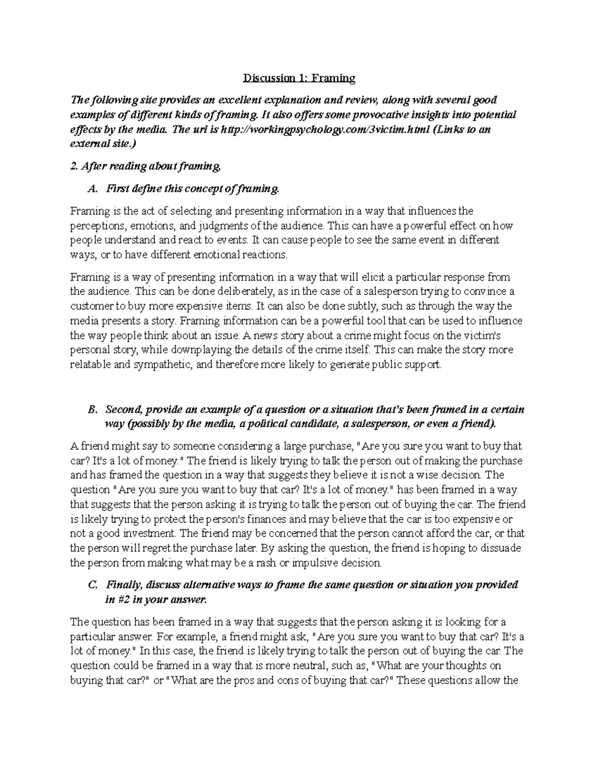 Discussion 1 Framing - Discussion 1: Framing The following site provides an excellent ...