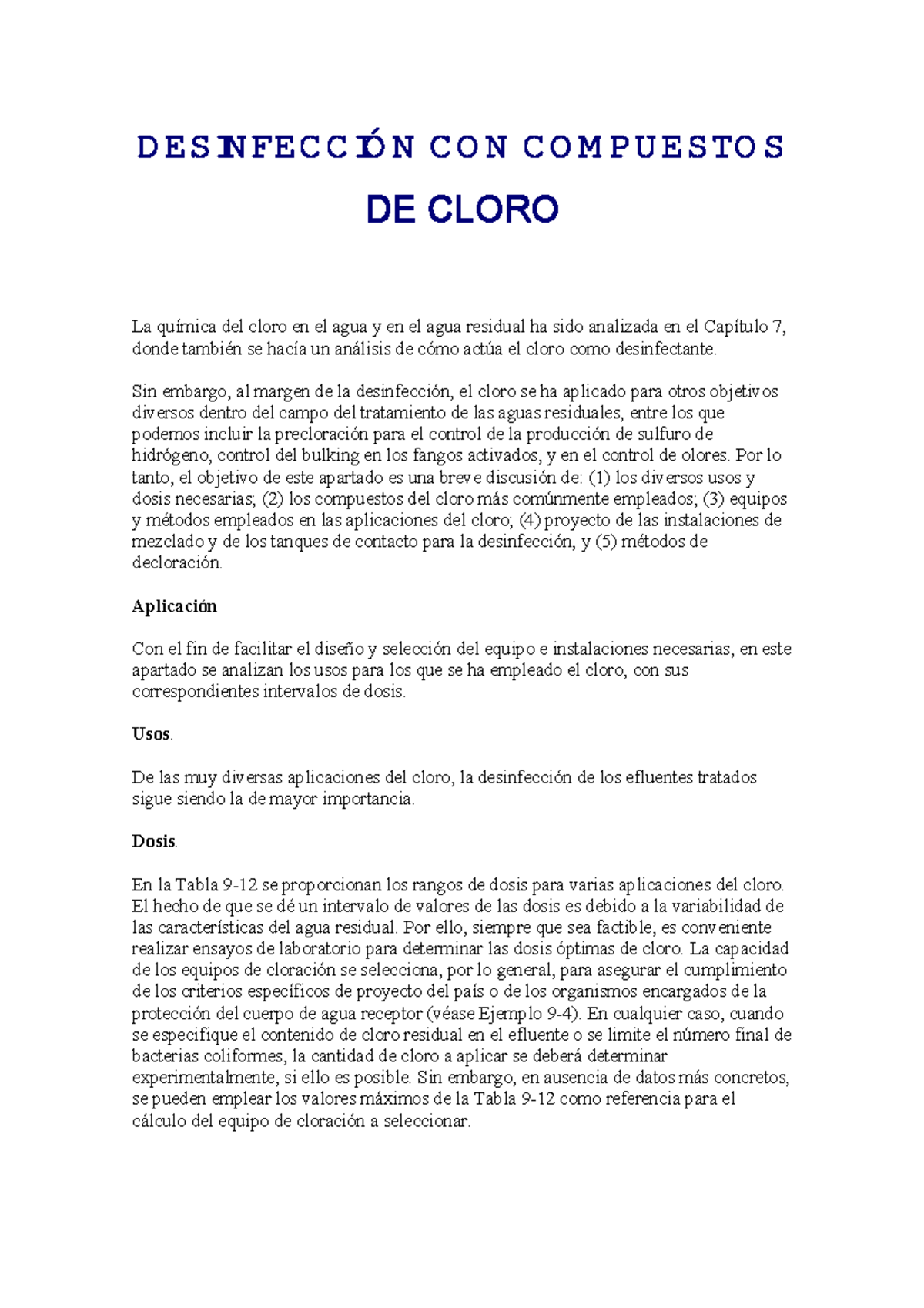 Cloro - Reforzamiento - D ESIN FEC C IÓ N C O N C O M PU ESTO S DE ...