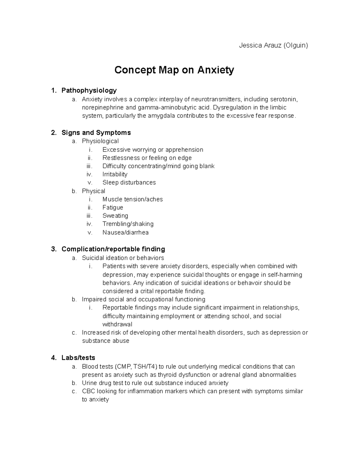 Anxiety CM - Jessica Arauz (Olguin) Concept Map on Anxiety 1 ...