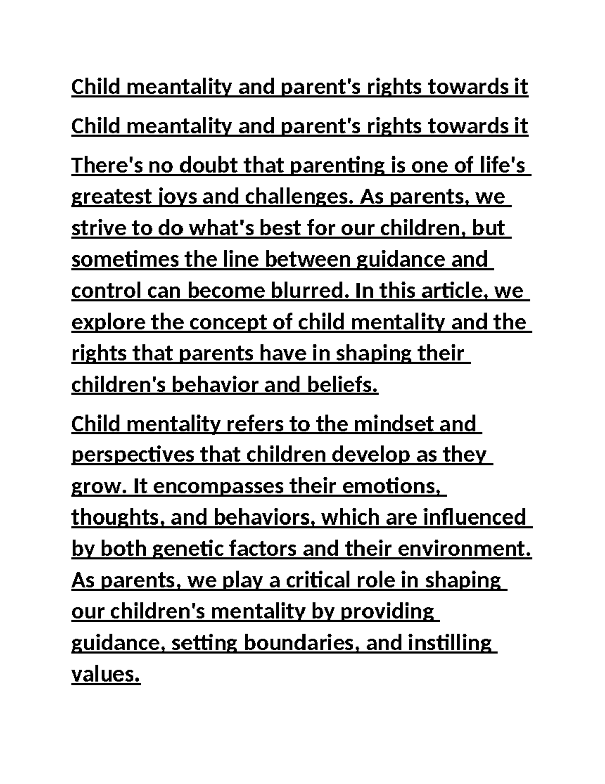 Child mentality(English) - Child meantality and parent's rights towards ...