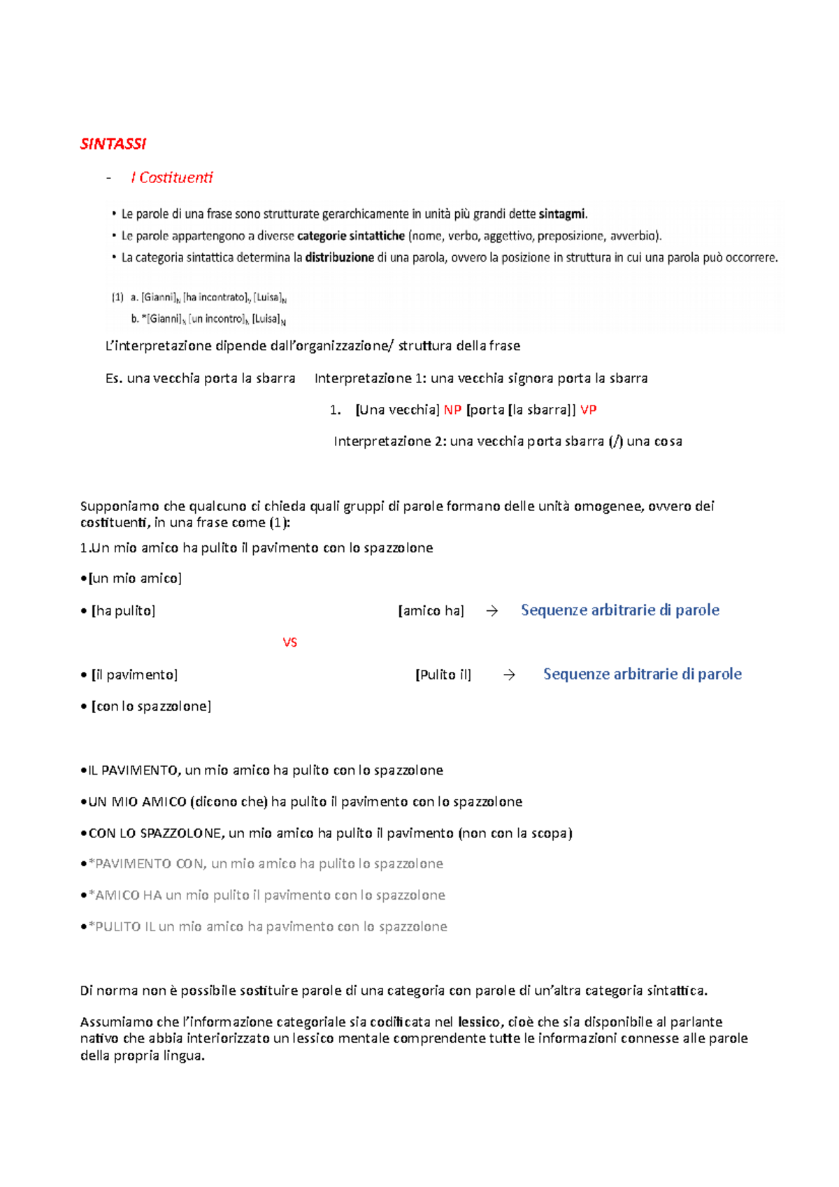 I.d.L Sintassi - SINTASSI I Costituenti L’interpretazione dipende dall ...