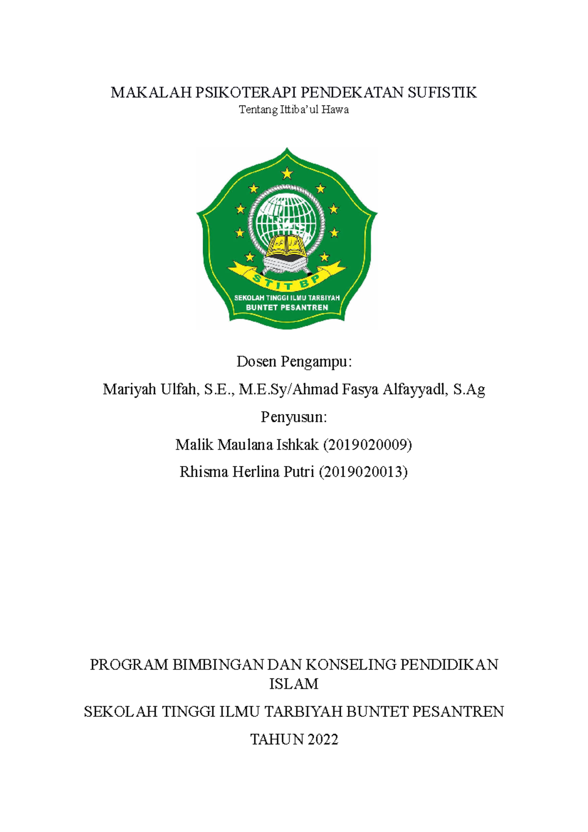 Makalah Ittiba'ul Hawa - MAKALAH PSIKOTERAPI PENDEKATAN SUFISTIK ...