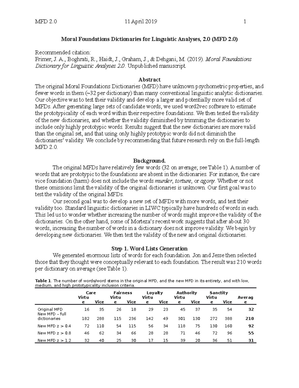 Mfd 2 - practice - Moral Foundations Dictionaries for Linguistic Analyses, 2 (MFD 2) Recommended ...