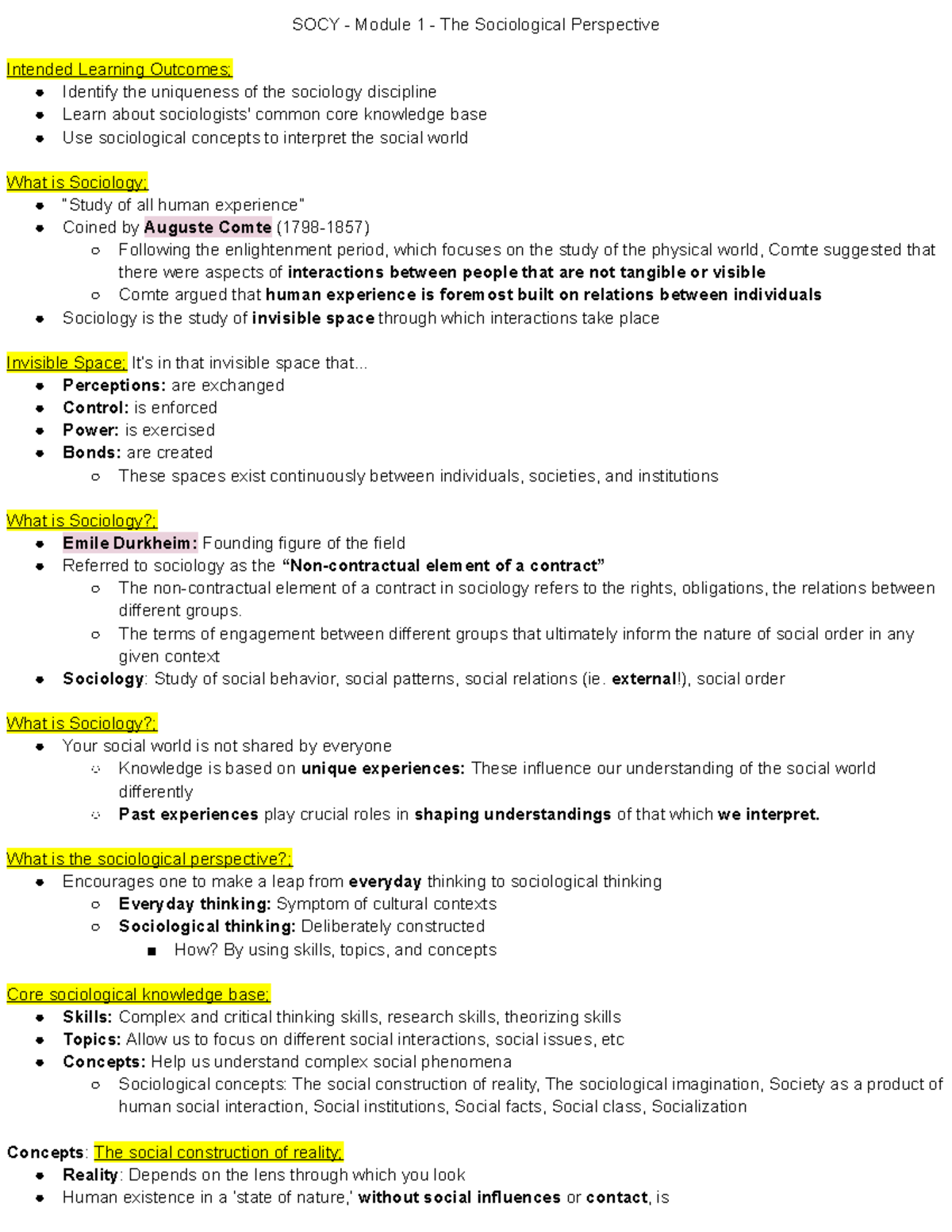 Module 1 - The Sociological Perspective - SOCY - Module 1 - The ...
