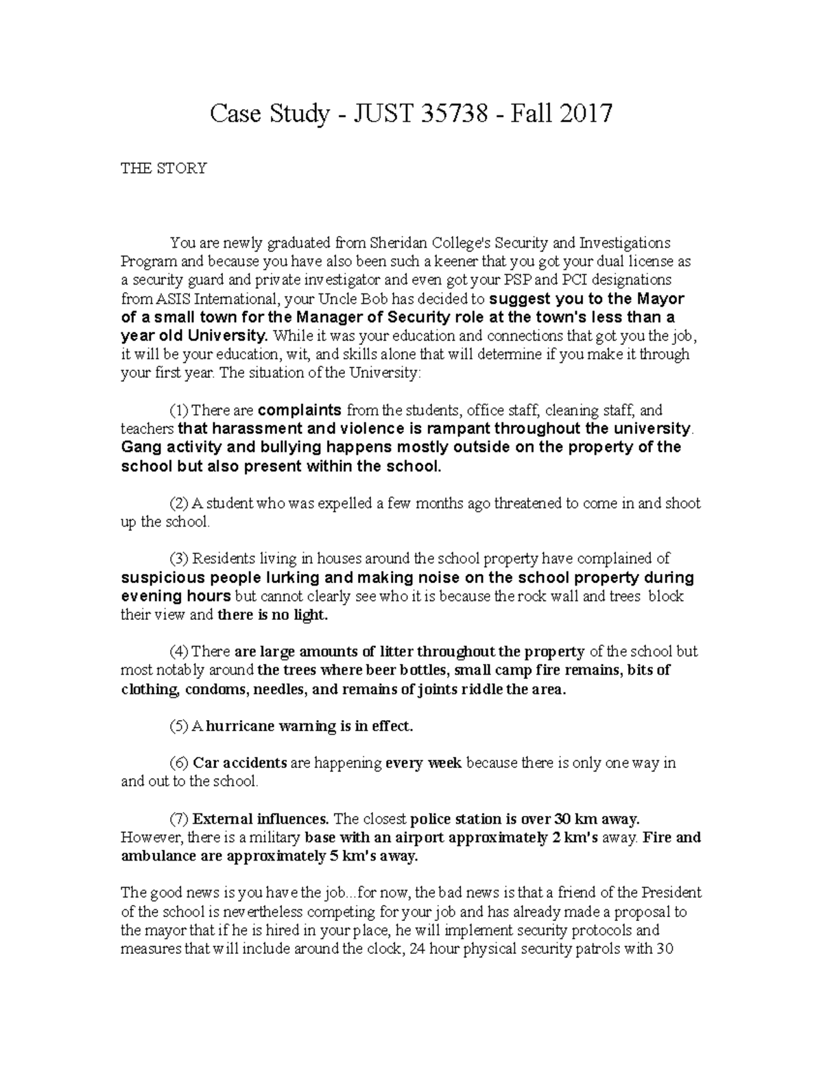 Case Study Story - "You are newly graduated from Sheridan College's ...