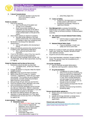 TJC Standard - NCMA216: Pharmacology LECTURE 4: THE NURSING PROCESS IN ...