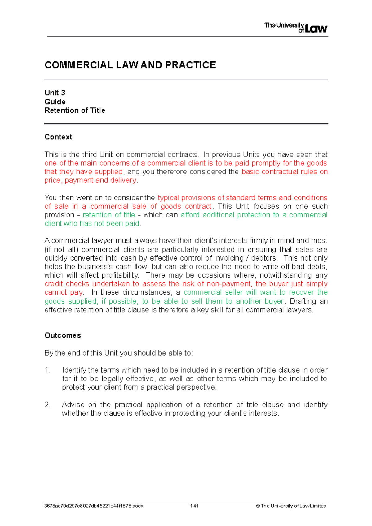 2122 comm ws03 ce01 guide - COMMERCIAL LAW AND PRACTICE Unit 3 Guide ...