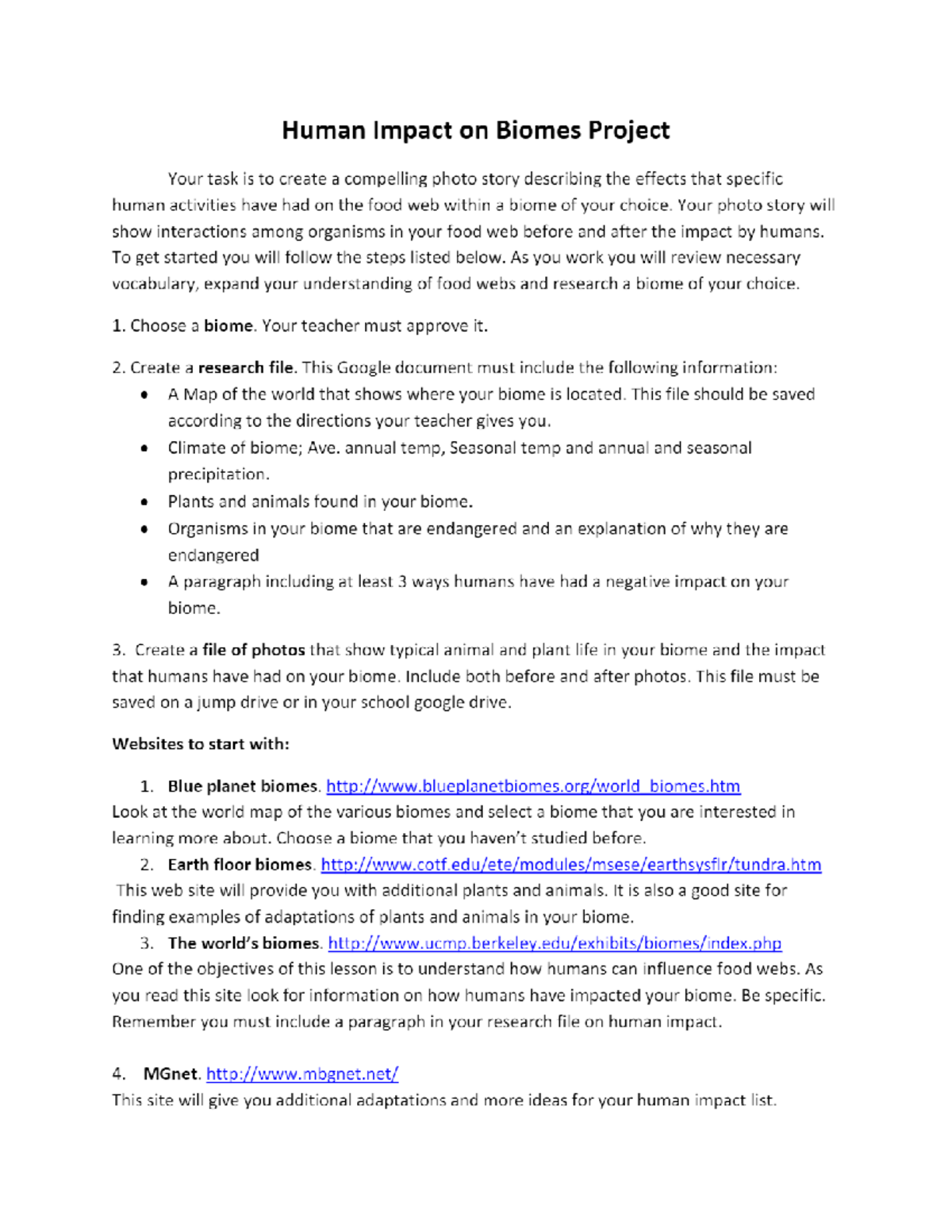 Human Impact on Ecosystems Project - HUM 101 - Studocu