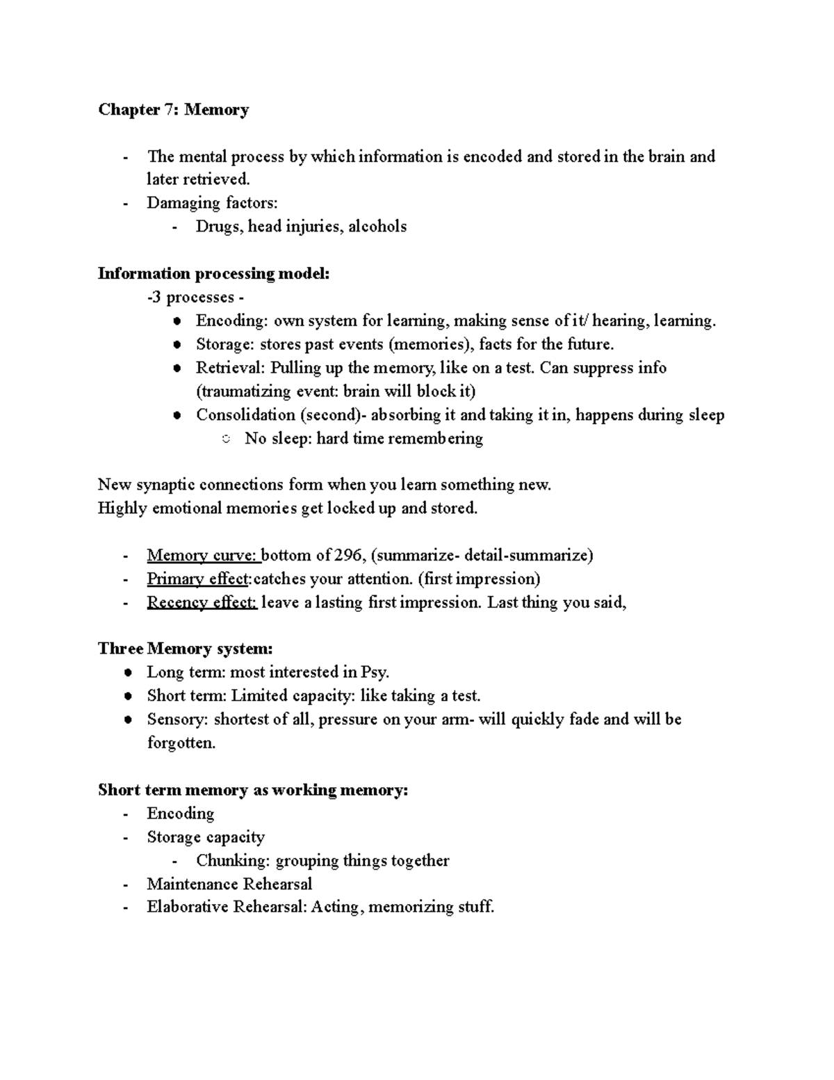 Chapter 7 Memory - Chapter 7: Memory The mental process by which ...
