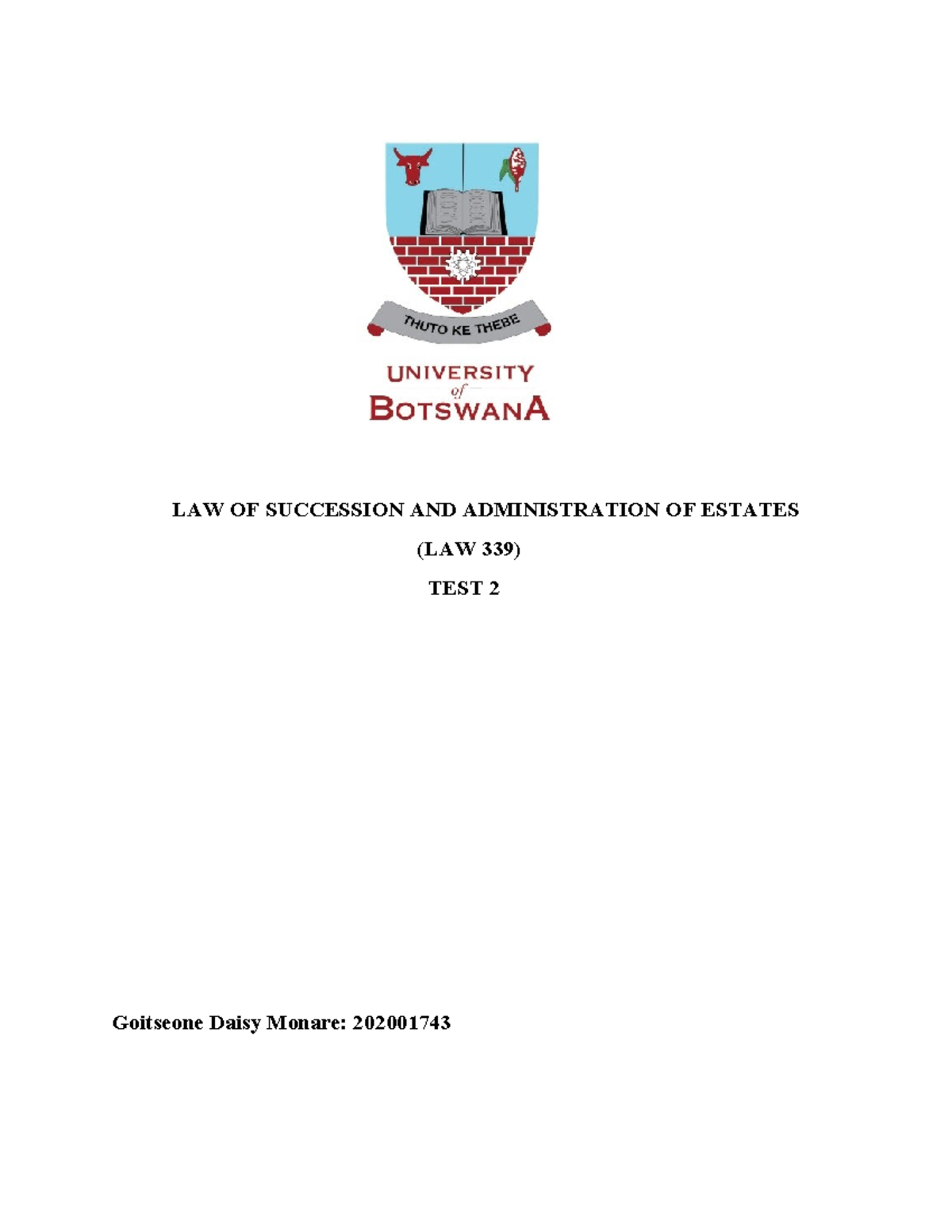 LAW OF Succession TEST 2 - LAW OF SUCCESSION AND ADMINISTRATION OF ...