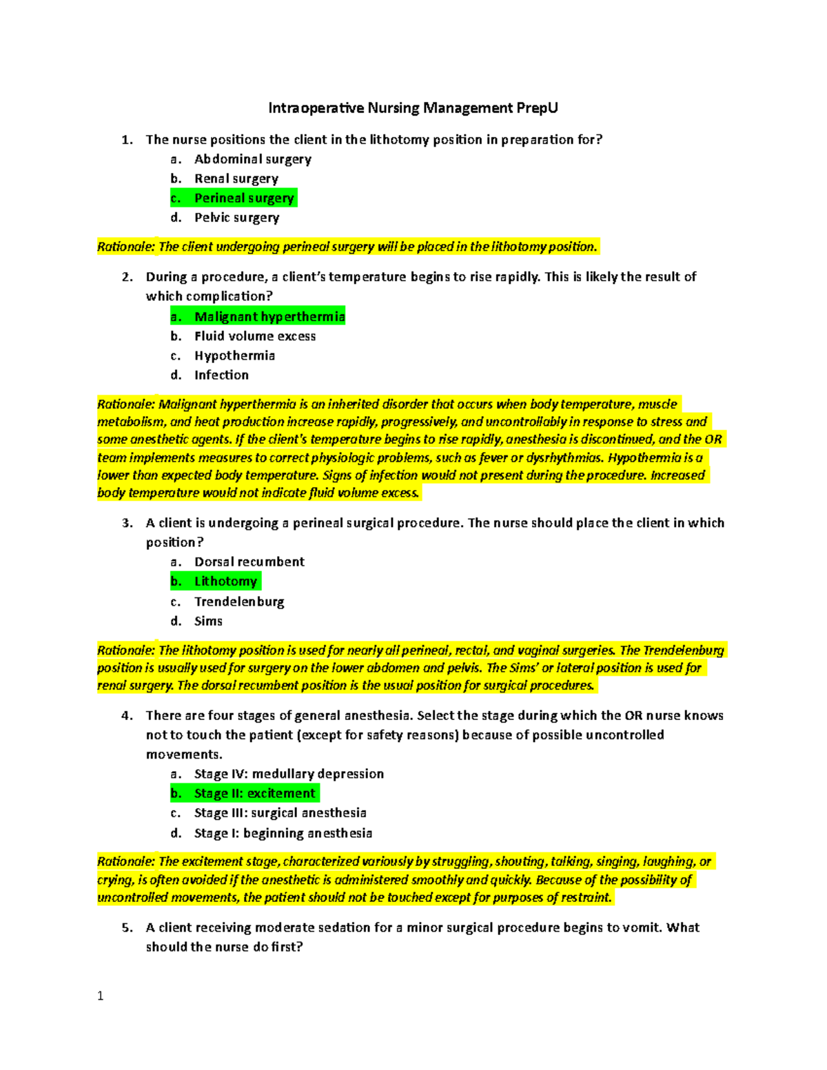 Intraoperative Nursing Management Prep U - The nurse positions the ...