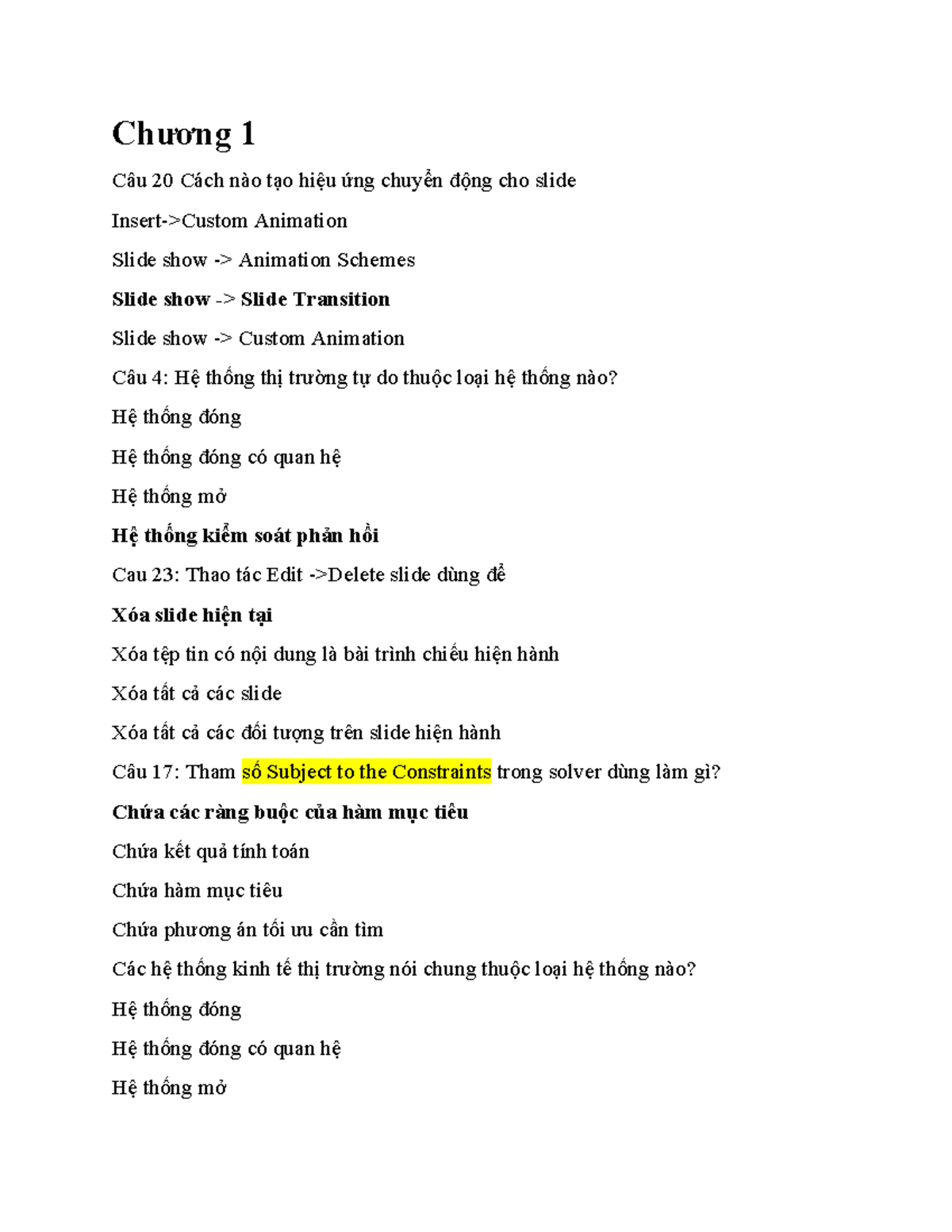 Tno tin ud quizz - tài liệu tổng hợp - Chương 1 Câu 20 Cách nào tạo hiệu ứng chuyển động cho ...