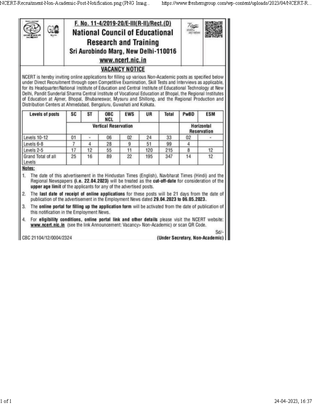 Notification Ncert Non Academic Posts - 2024 Delhi - - Studocu