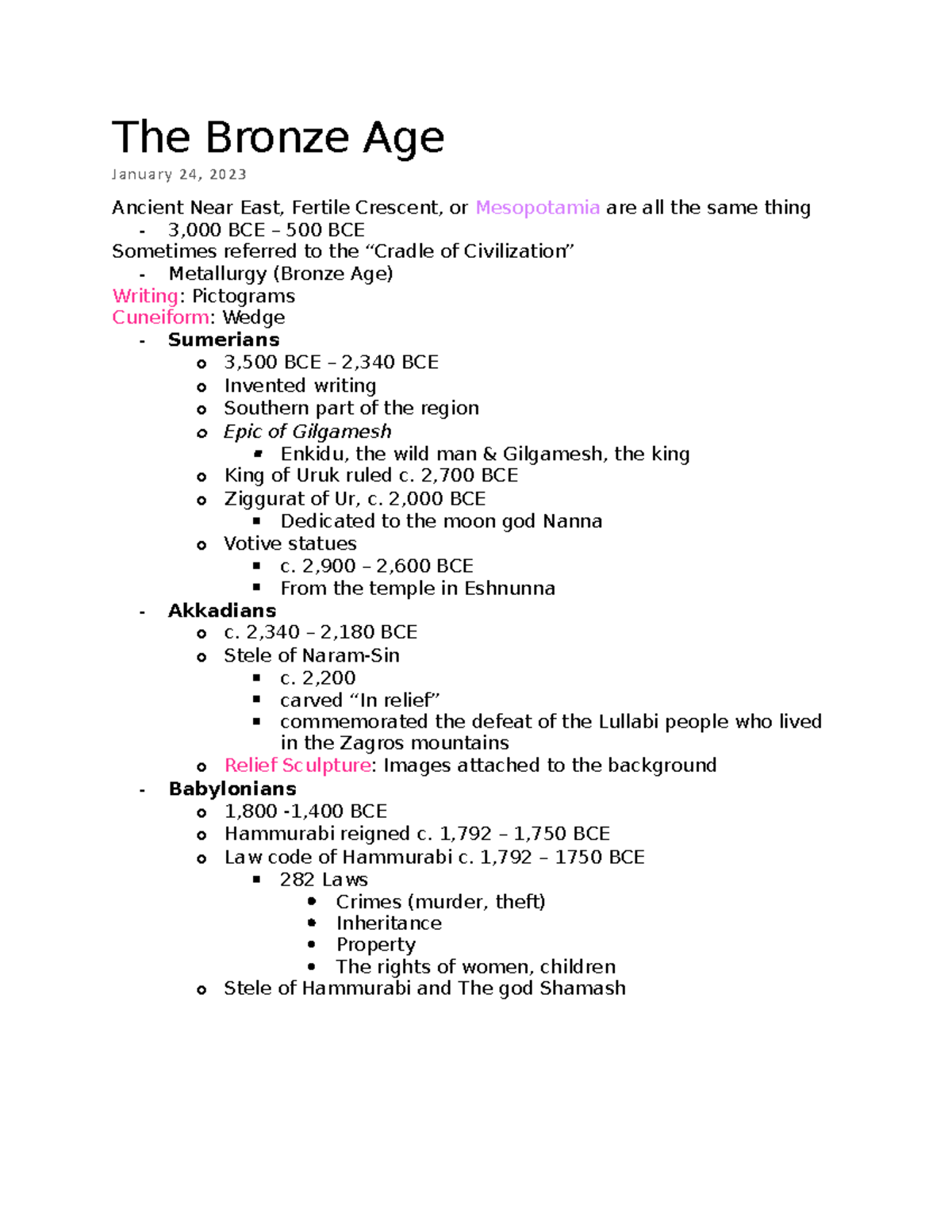 Survey of Western Art 2 - Laura Cochrane - The Bronze Age January 24 ...