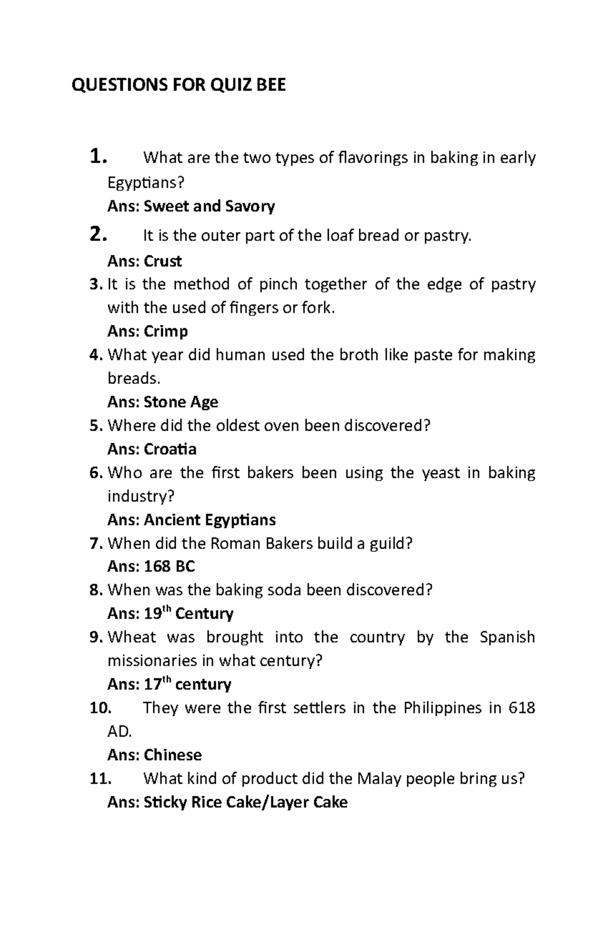 Quiz Bee - For reference - QUESTIONS FOR QUIZ BEE 1. What are the two ...