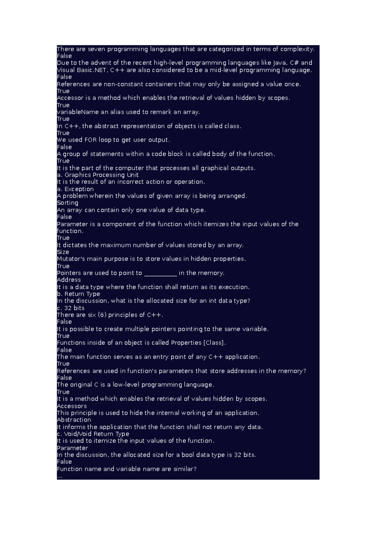 There are seven programming languages that are cat - False Due to the ...