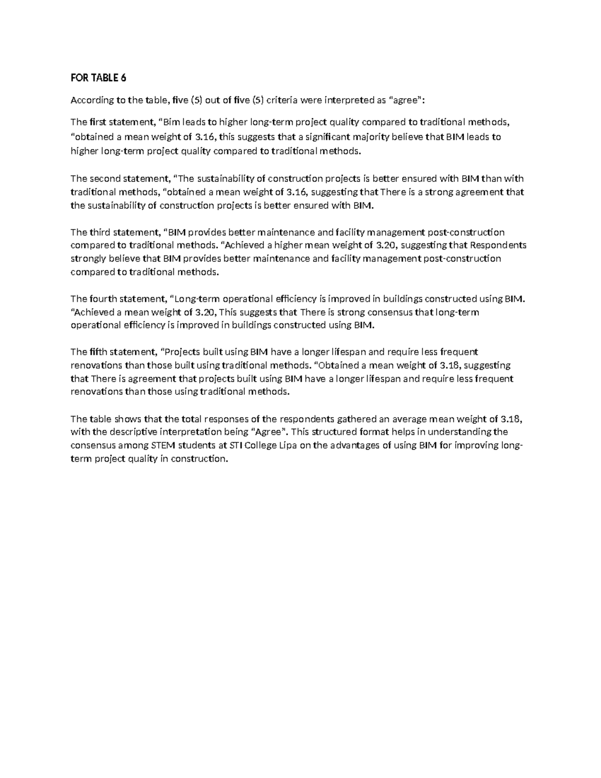 FOR Table 6 - lecture - FOR TABLE 6 According to the table, five (5 ...