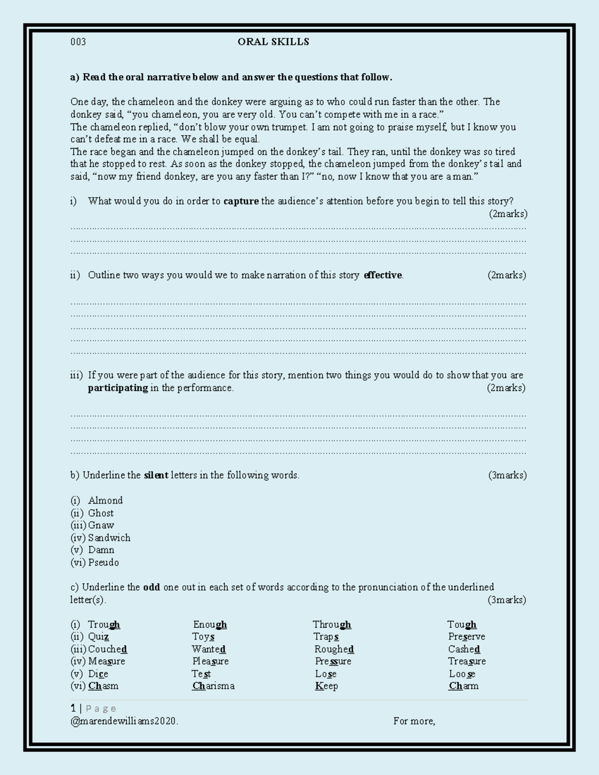 ORAL Skills 003 - Summary Education - a) Read the oral narrative below ...