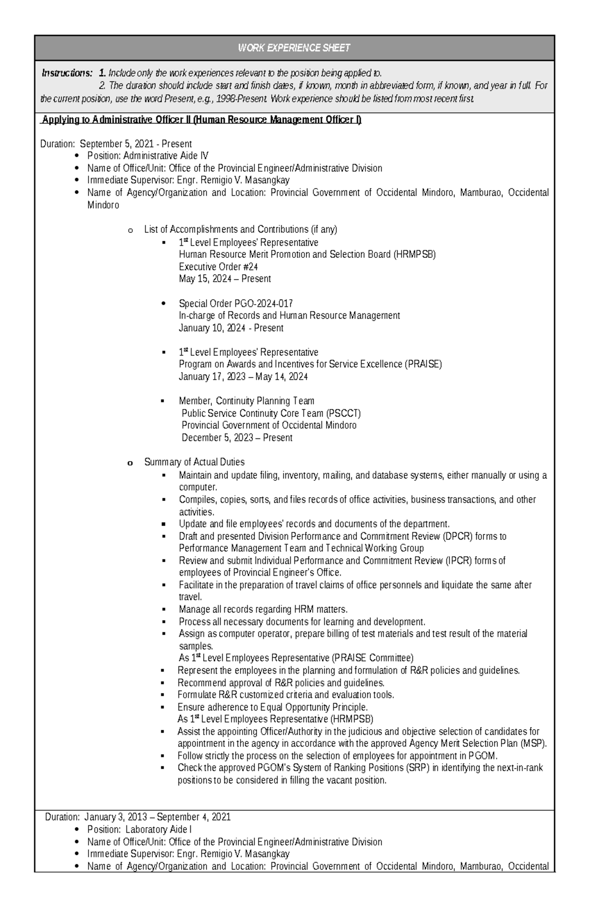 Work-Experience-Sheet-CS-Form-No.-212 - WORK EXPERIENCE SHEET ...