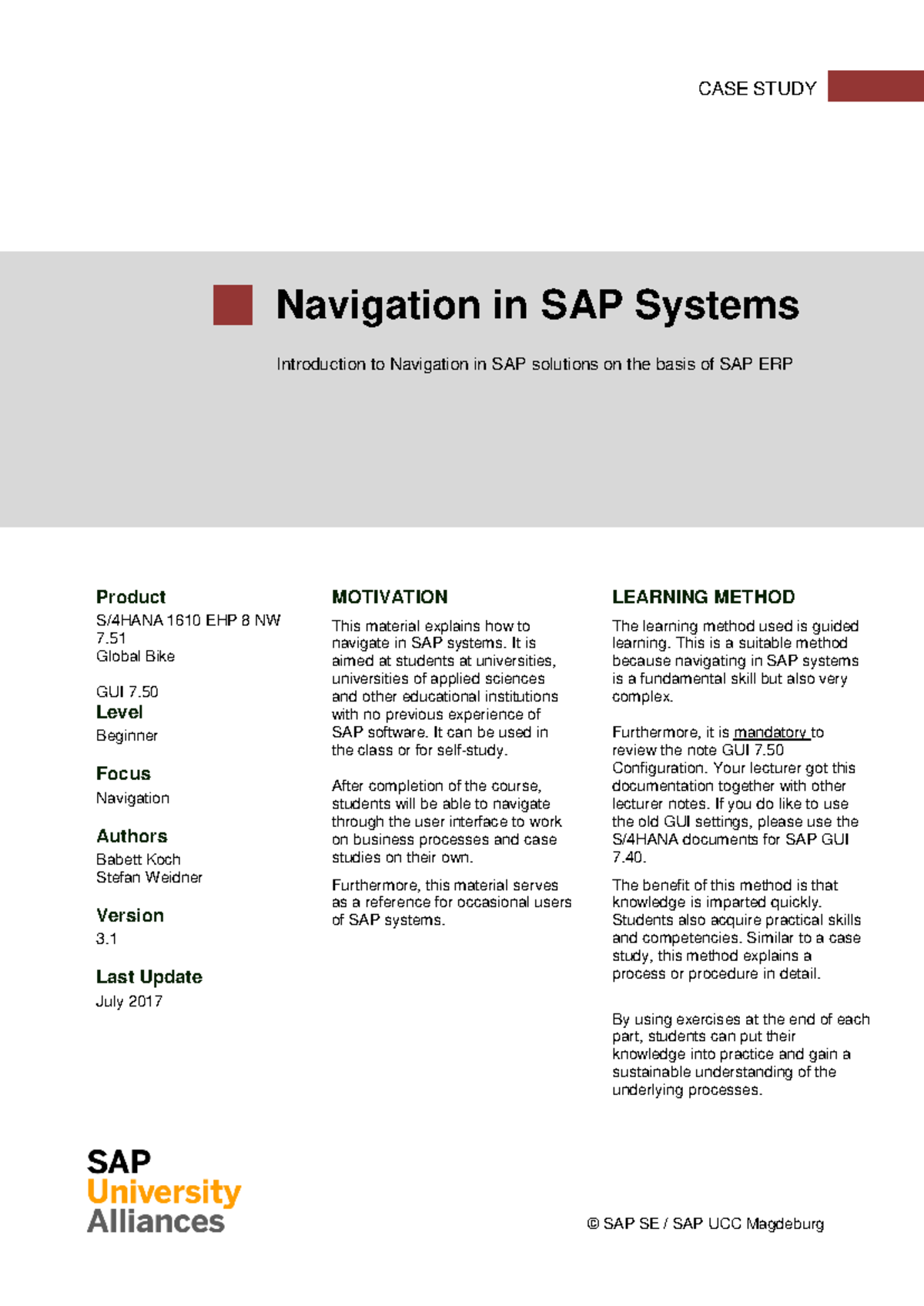 Intro S4HANA Using GBI Navigation course GUI en v3 - © SAP SE / SAP UCC Magdeburg Product S ...