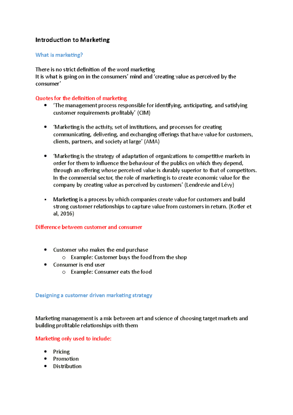 Introduction to Marketing - In the commercial sector, the role of ...