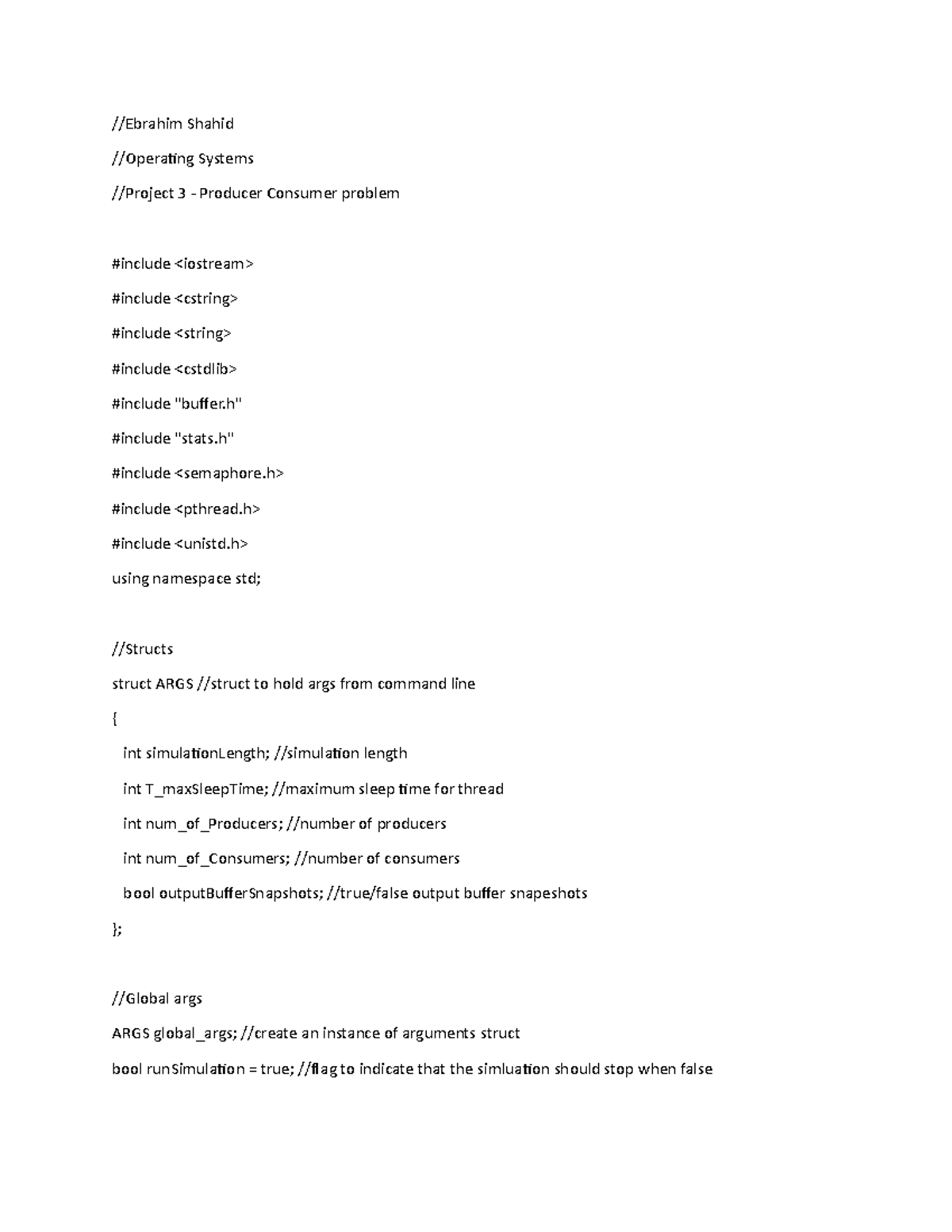Operating Systems Project 3 Code - //Ebrahim Shahid //Operating Systems ...