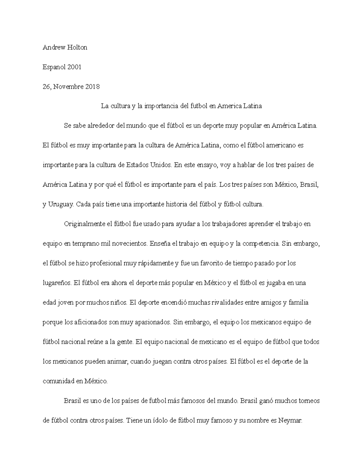 Futbol in Latin America - Andrew Holton Espanol 2001 26, Novembre 2018 ...